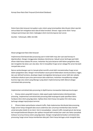 Konsep dasar basis data terpusat,ppde | PDF