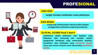 Konsep Dasar dan Pengertian Profesi, Profesional, Profesionalisasi, Profesionalisme | PPTX