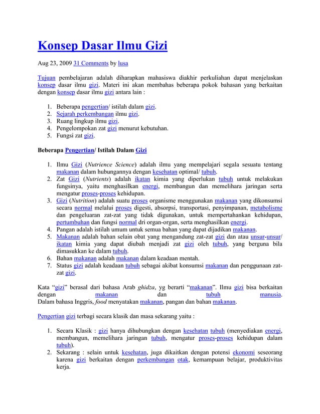 Konsep dasar ilmu gizi | PDF