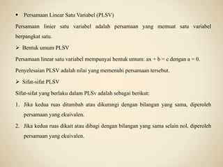 persamaan linear dan pertidaksamaan linear kelompok 4 | PPT