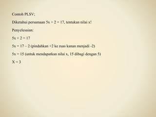 persamaan linear dan pertidaksamaan linear kelompok 4 | PPT
