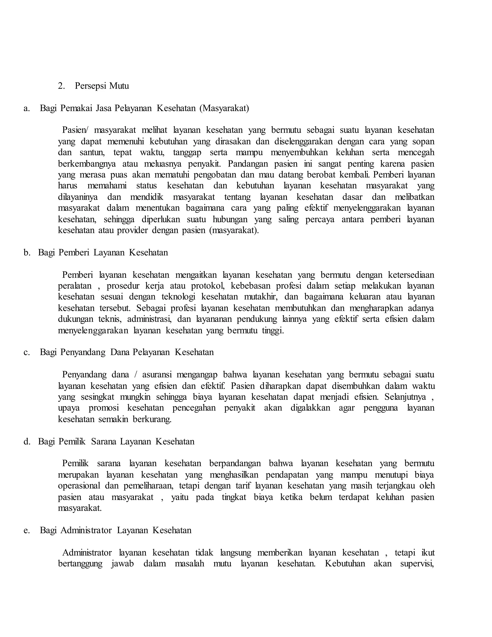 Konsep dasar mutu pelayanan kesehatan dan kebidanan | DOCX
