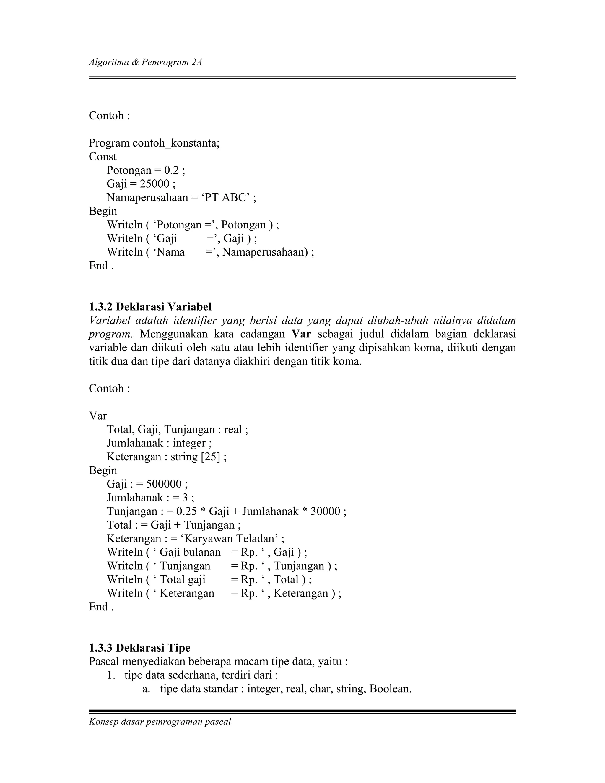 Konsep dasar pemrograman pascal | PDF