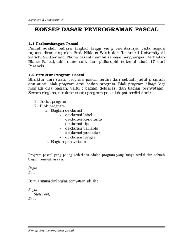 Konsep dasar pemrograman pascal | PDF