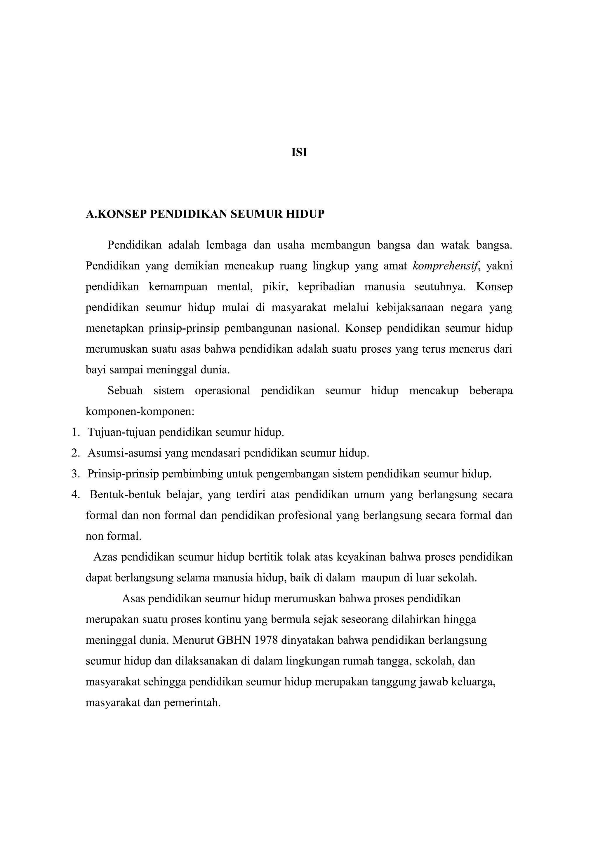 Konsep dasar pendidikan seumur hidup | DOC