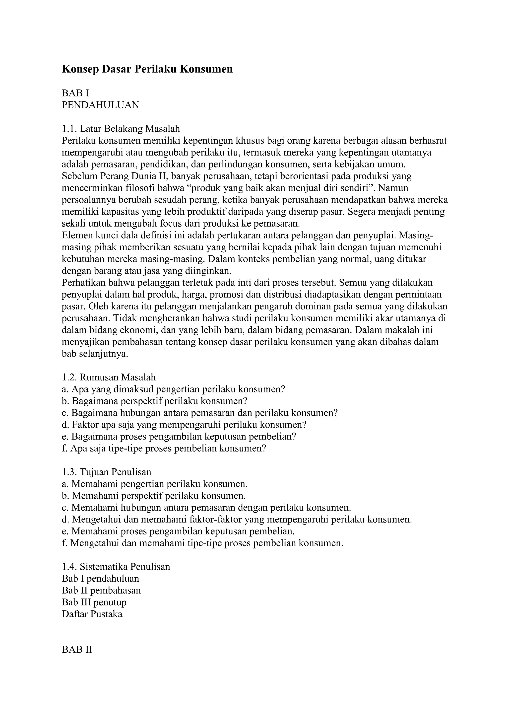 Konsep dasar perilaku konsumen | DOCX