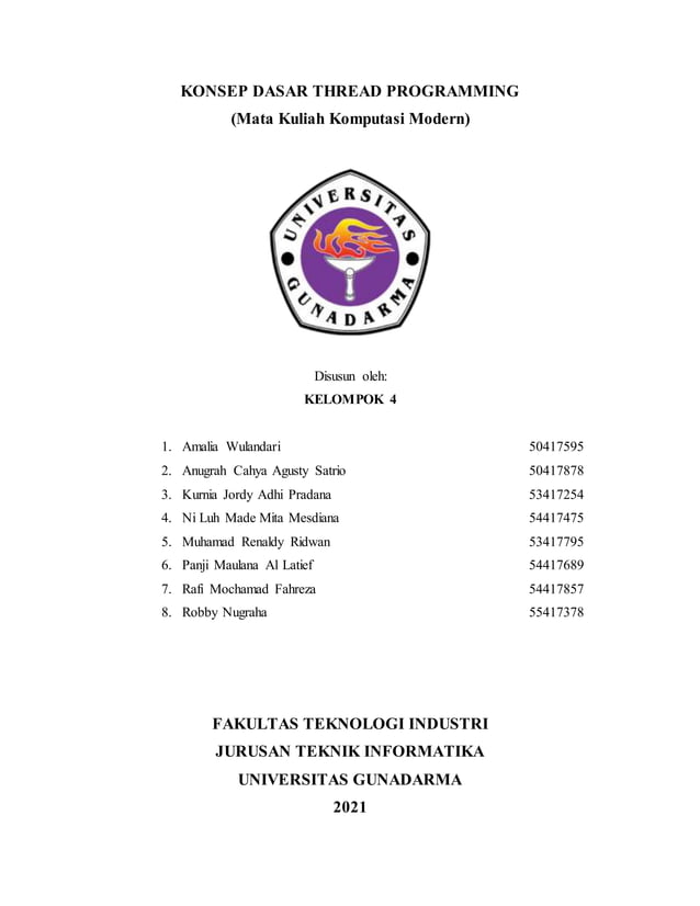 Konsep dasar thread programming | DOCX