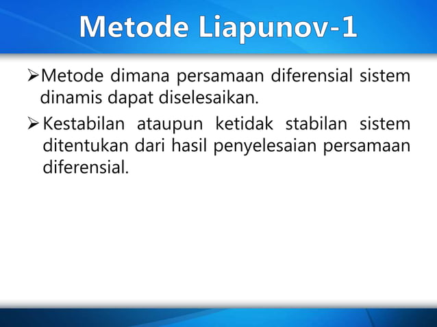 Konsep kestabilan sistem non linear dan metode lyapunov | PPTX