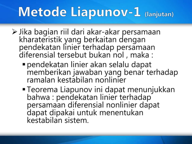Konsep kestabilan sistem non linear dan metode lyapunov | PPTX
