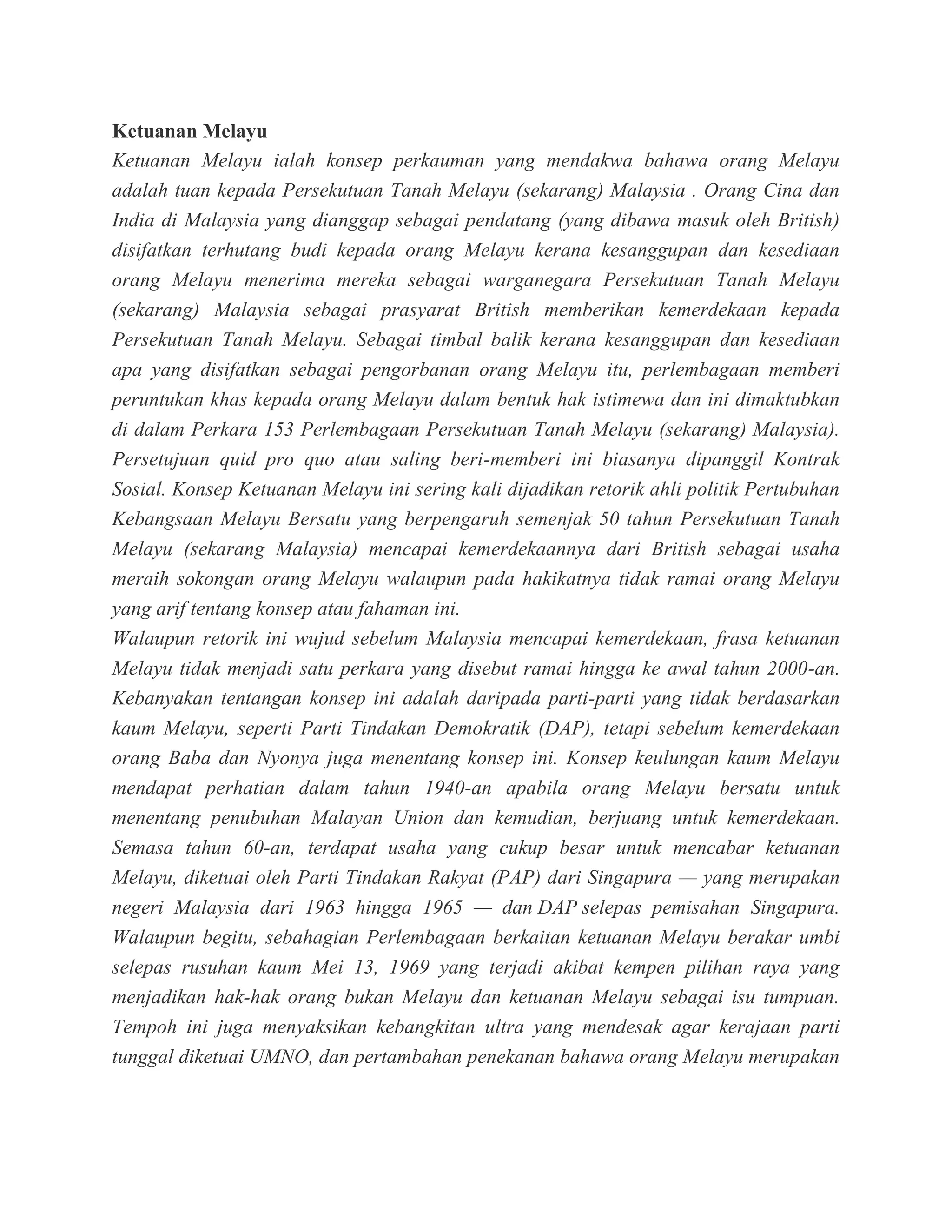 Konsep ketuanan melayu | DOCX