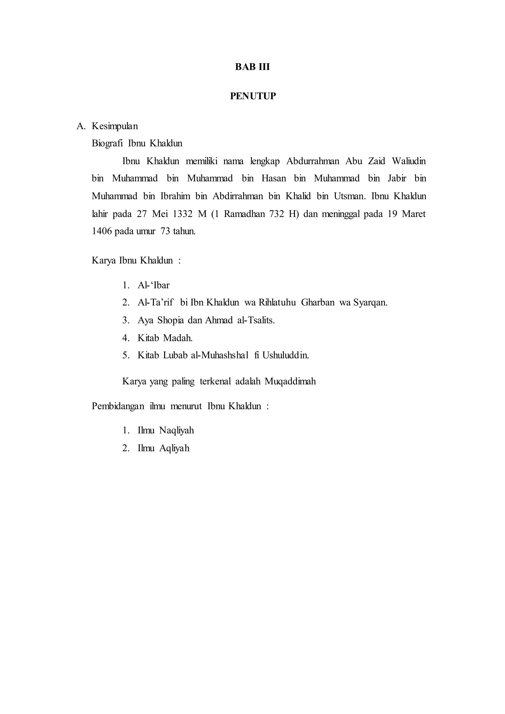 Konsep klasifikasi ilmu menurut ibnu khaldun | DOCX