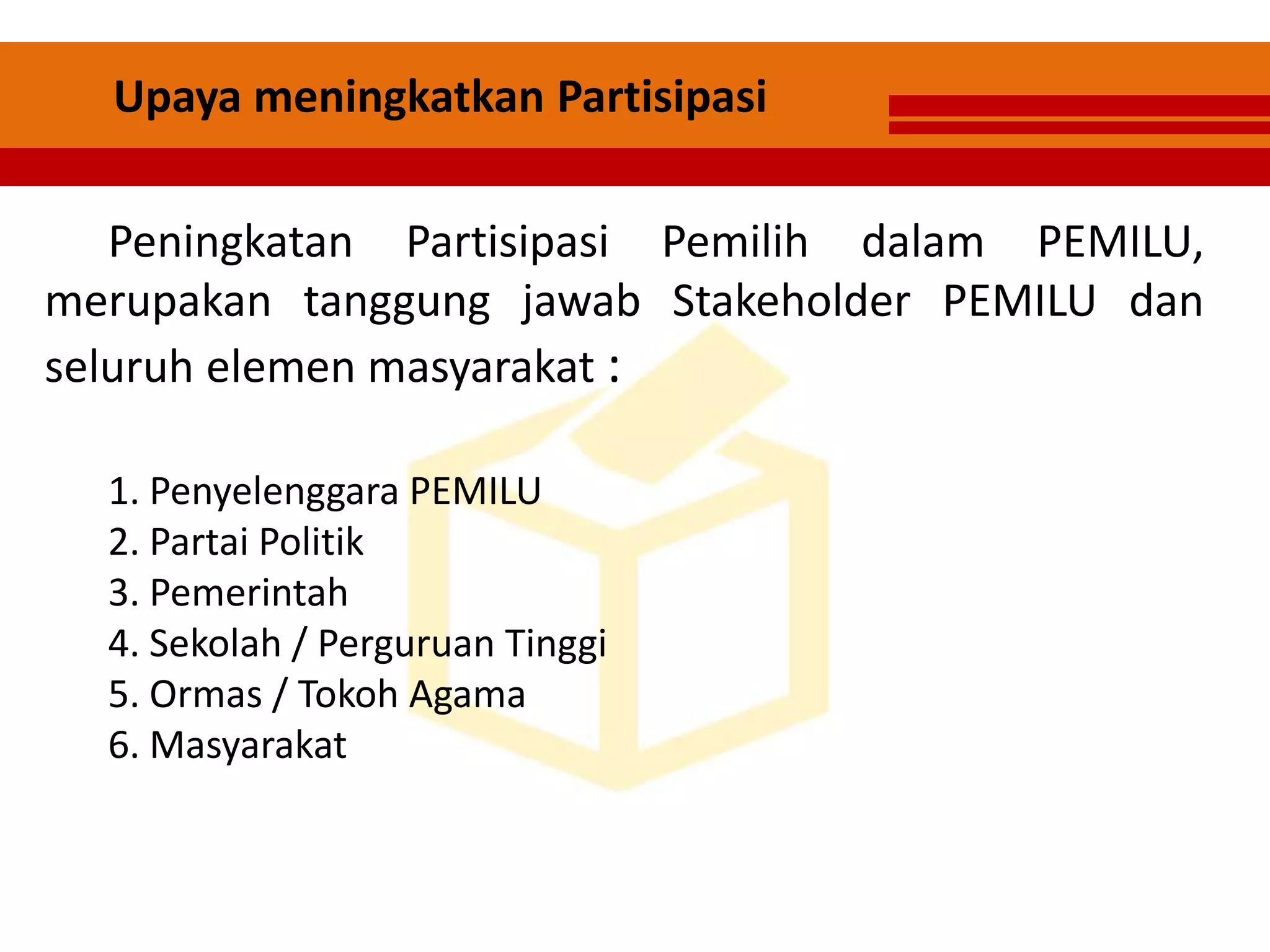 PENINGKATAN PERAN SERTA MASYARAKAT DALAM PEMILU | PPTX