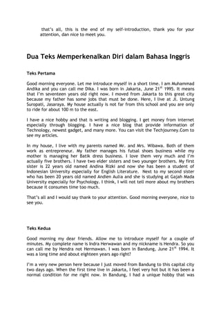 Konsep memperkenalkan diri dalam bahasa inggris | DOCX