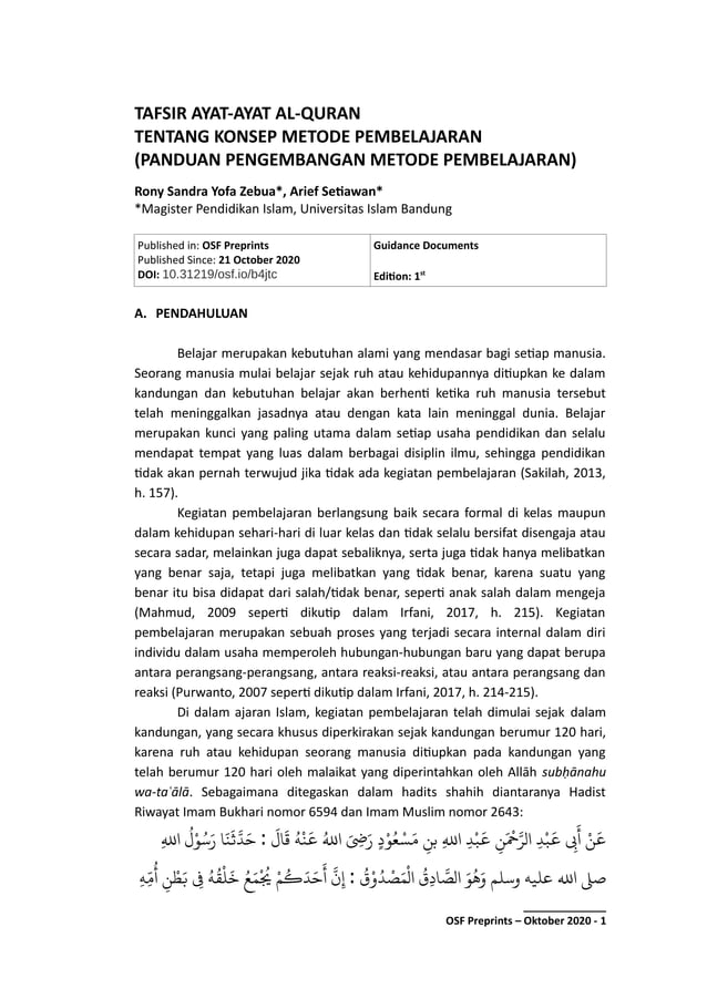 TAFSIR AYAT-AYAT AL-QURAN TENTANG KONSEP METODE PEMBELAJARAN (PANDUAN PENGEMBANGAN METODE ...