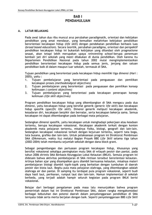 Konsep Pendidikan Berbasis Keunggulan Lokal (PBKL) di SMA | PDF