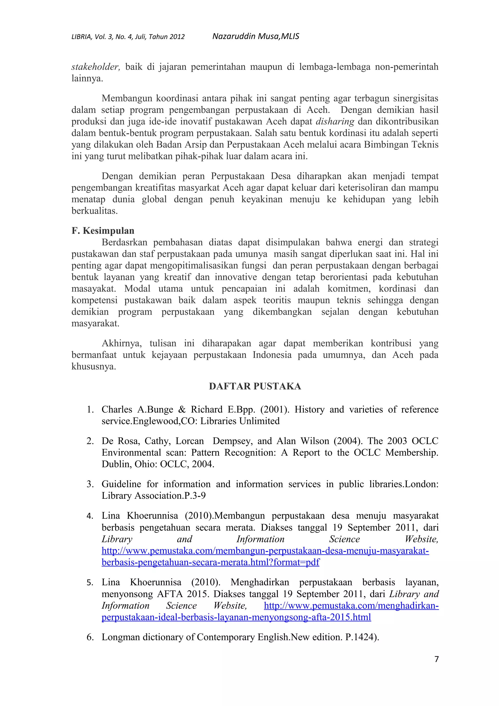 Konsep pengembangan perpustakaan desa berbasis komunitas | DOC