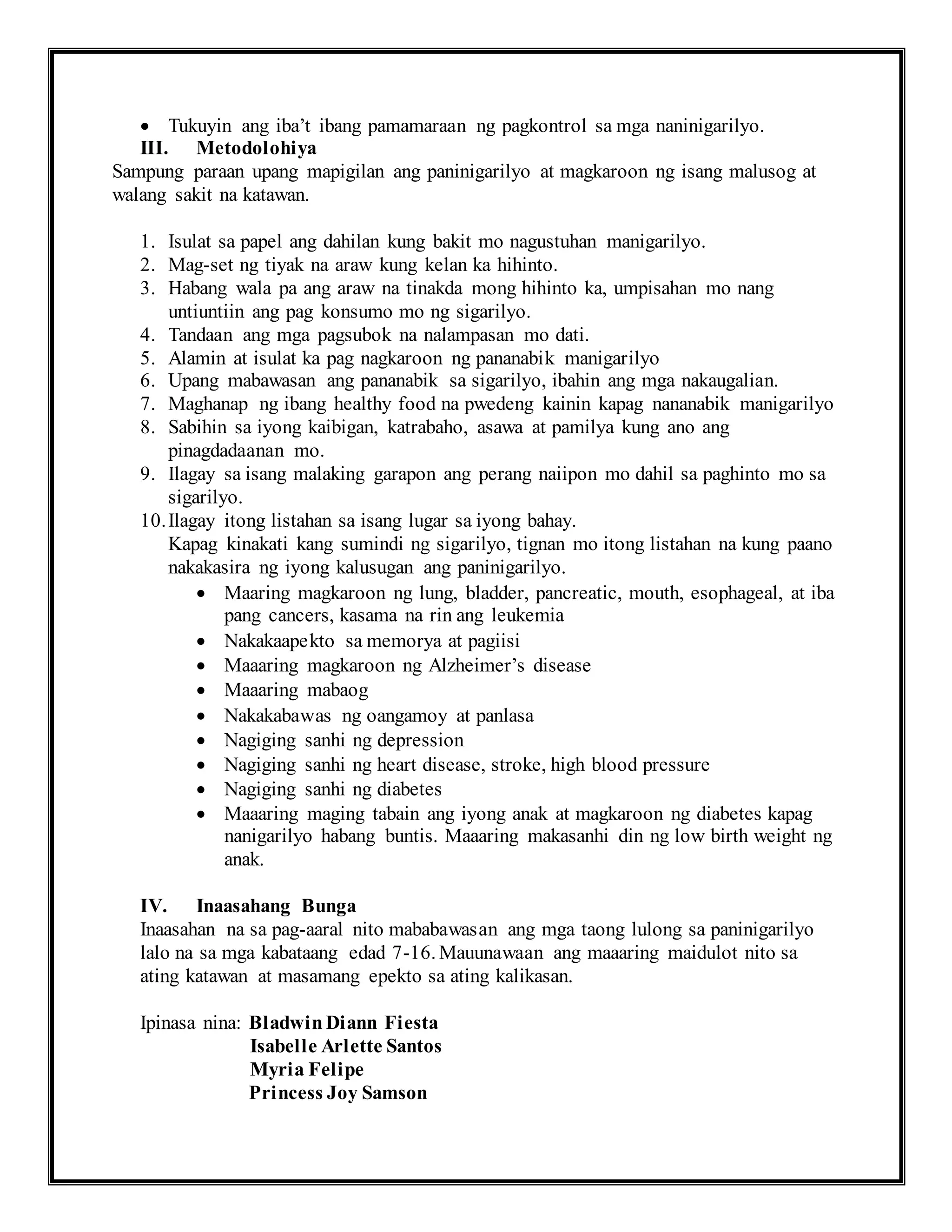 Konseptong Papel sa Paninigarilyo | DOCX