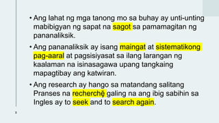 Konsepto sa Pananaliksik sa pagbasa at Pagsusuri Tungo sa tekstong ...