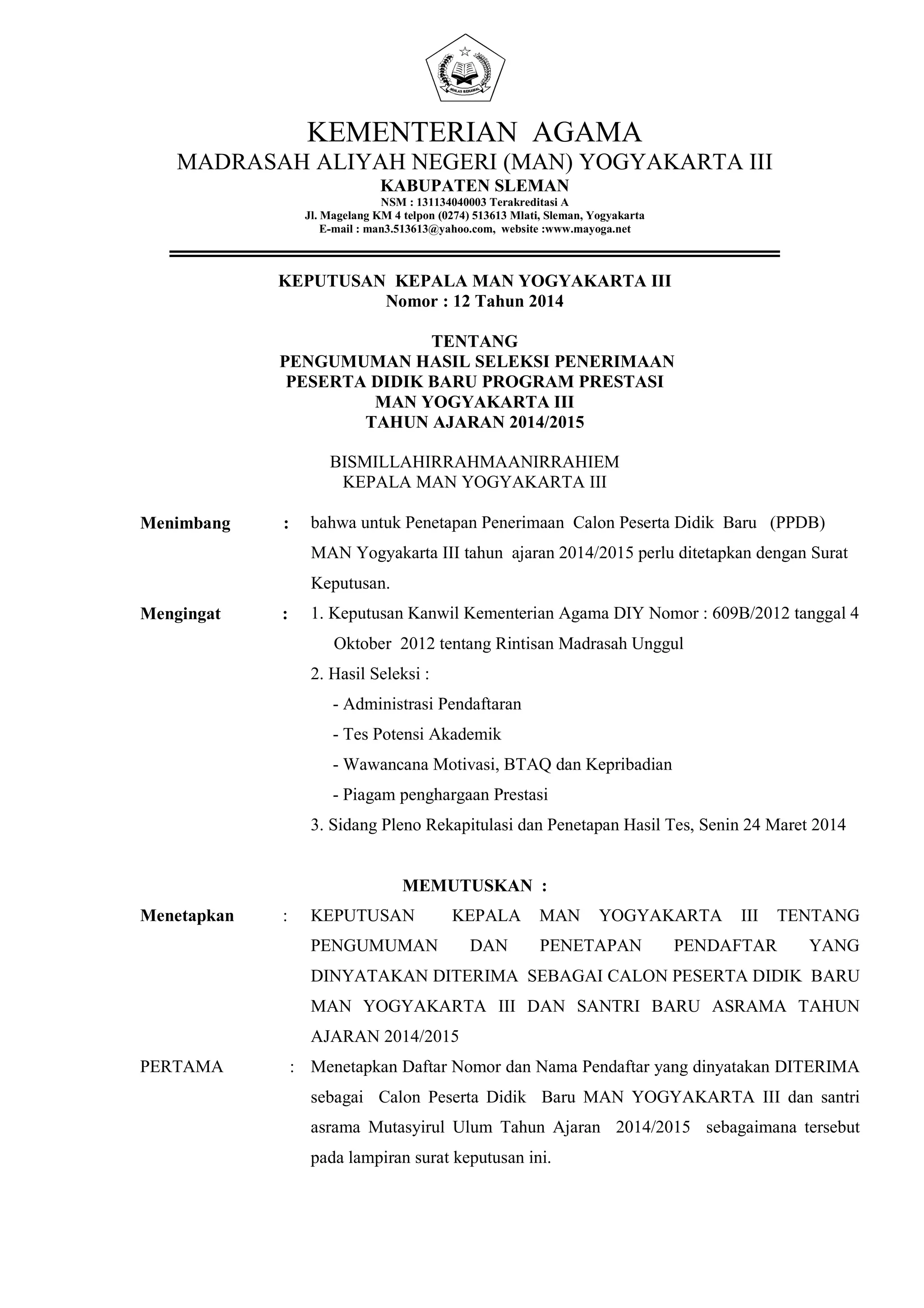 Konsideran pengum 1 ppdb 2014 | PDF