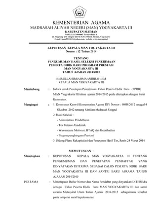 Konsideran pengum 1 ppdb 2014 | PDF