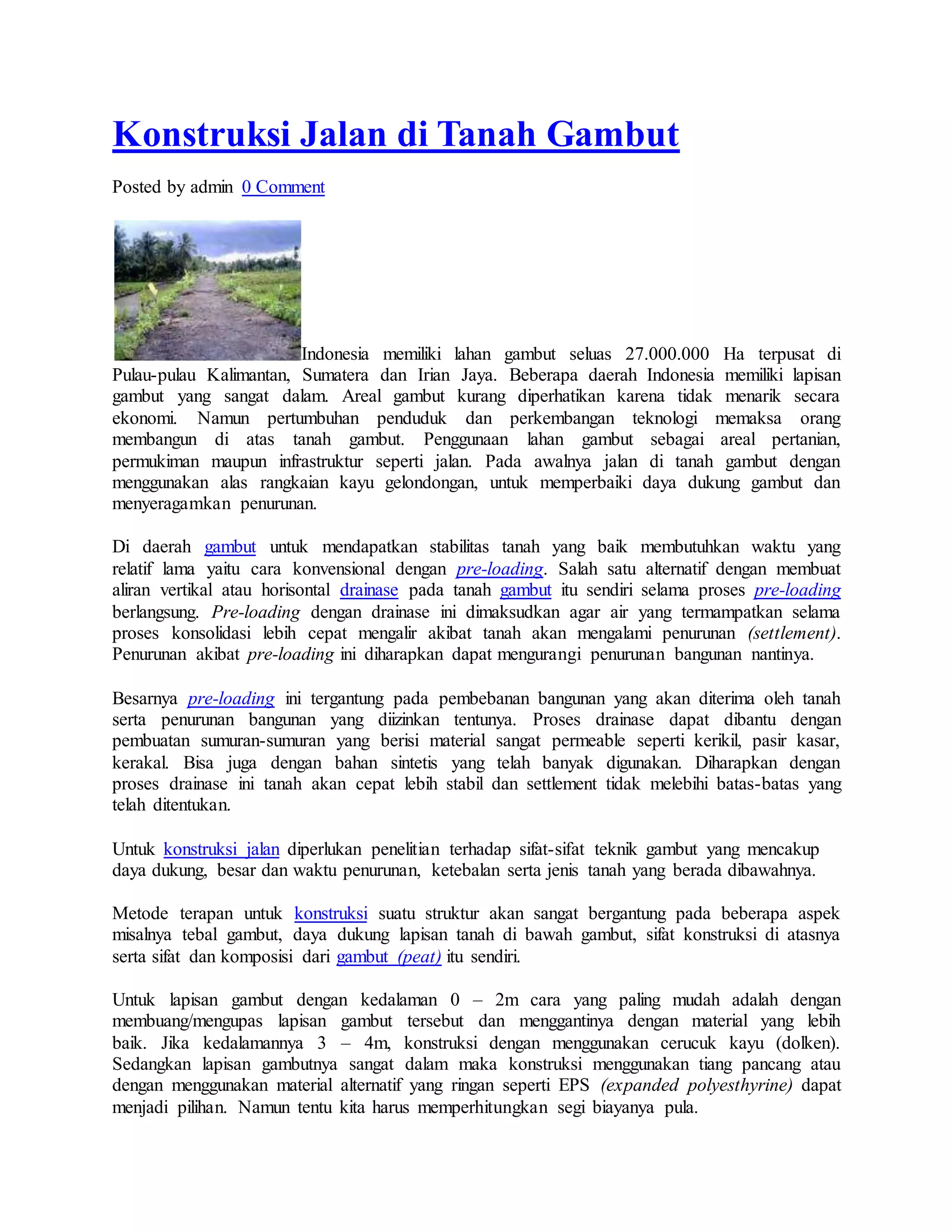 Konstruksi jalan di tanah gambut | DOCX