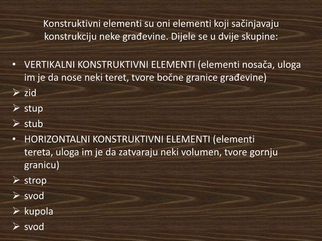 Konstruktivni elementi u arhitekturi | PPTX