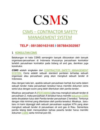 KONSULTAN CSMS I JASA CSMS I DOKUMEN PERSYARATAN TENDER | PDF