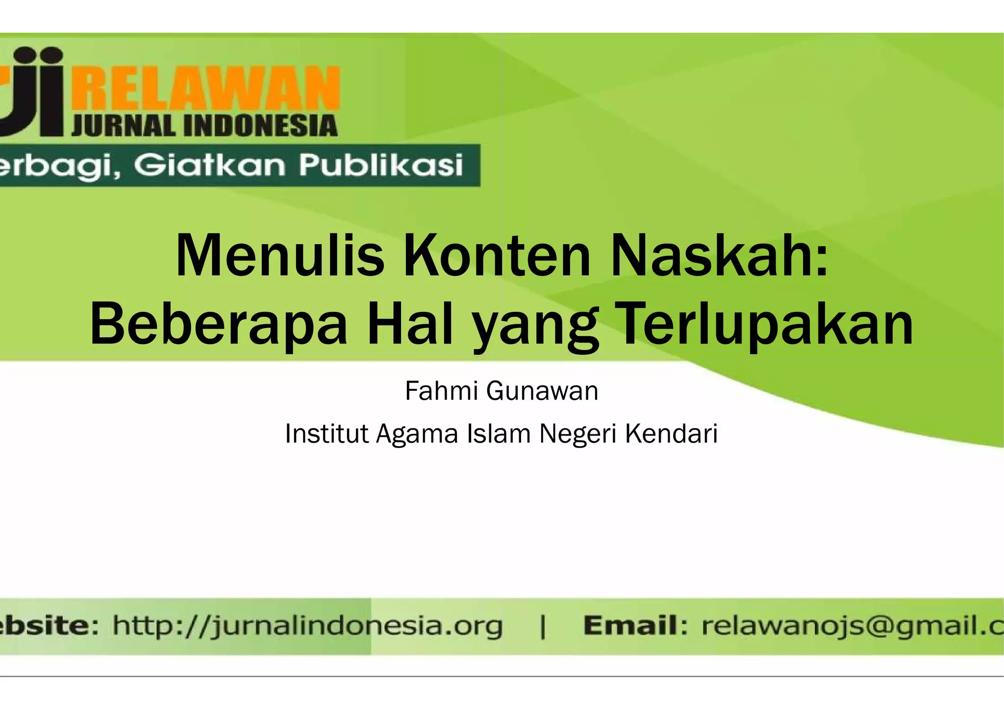 Menulis Konten Naskah : Beberapa Hal yang Terlupakan | PDF
