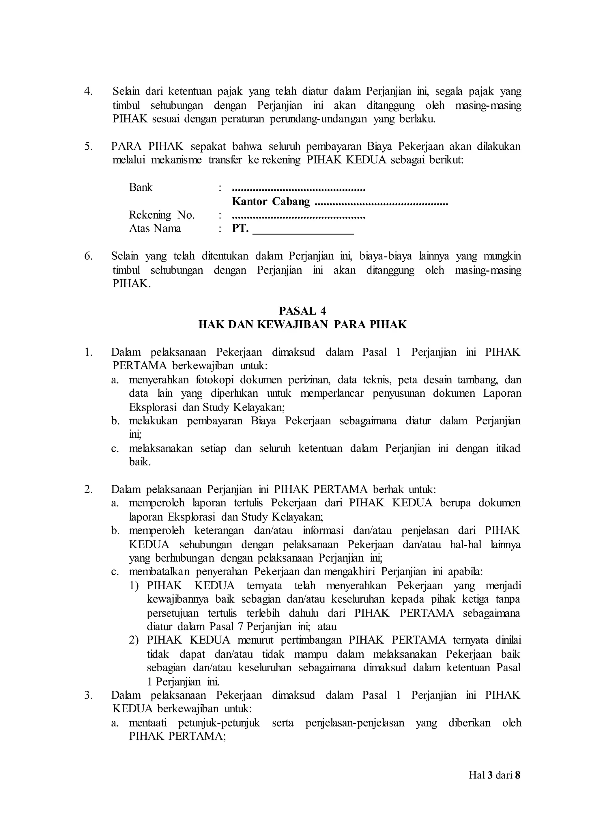 Contoh Kontrak Kerja Kegiatan Ekspolrasi IUP Terbaru (Beli Perjanjian ...