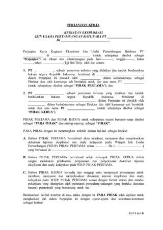Contoh Kontrak Kerja Kegiatan Ekspolrasi IUP Terbaru (Beli Perjanjian ...