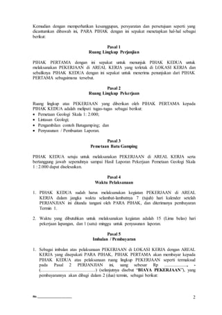 Kontrak Kerja Pemetaan Geologi Terbaru (Beli Perjanjian, Hub: 08118887270 (WA)) | DOCX