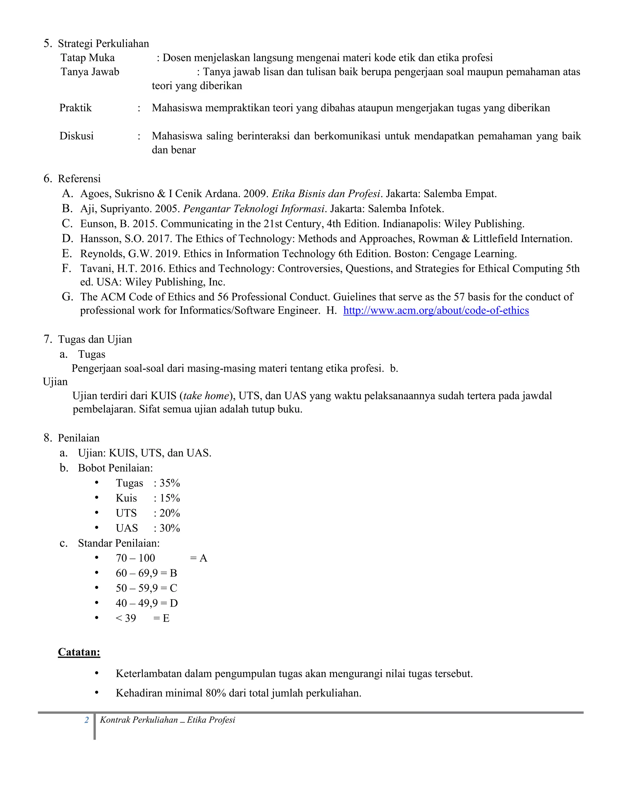 Kontrak Kuliah - Etika Profesi | PDF