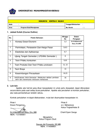 Kontrak kuliah manajemen i b | DOCX