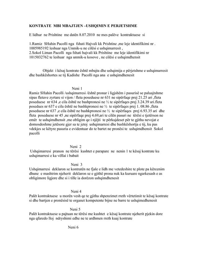 Kontrate mbi mbatjen e perjetshme | DOC