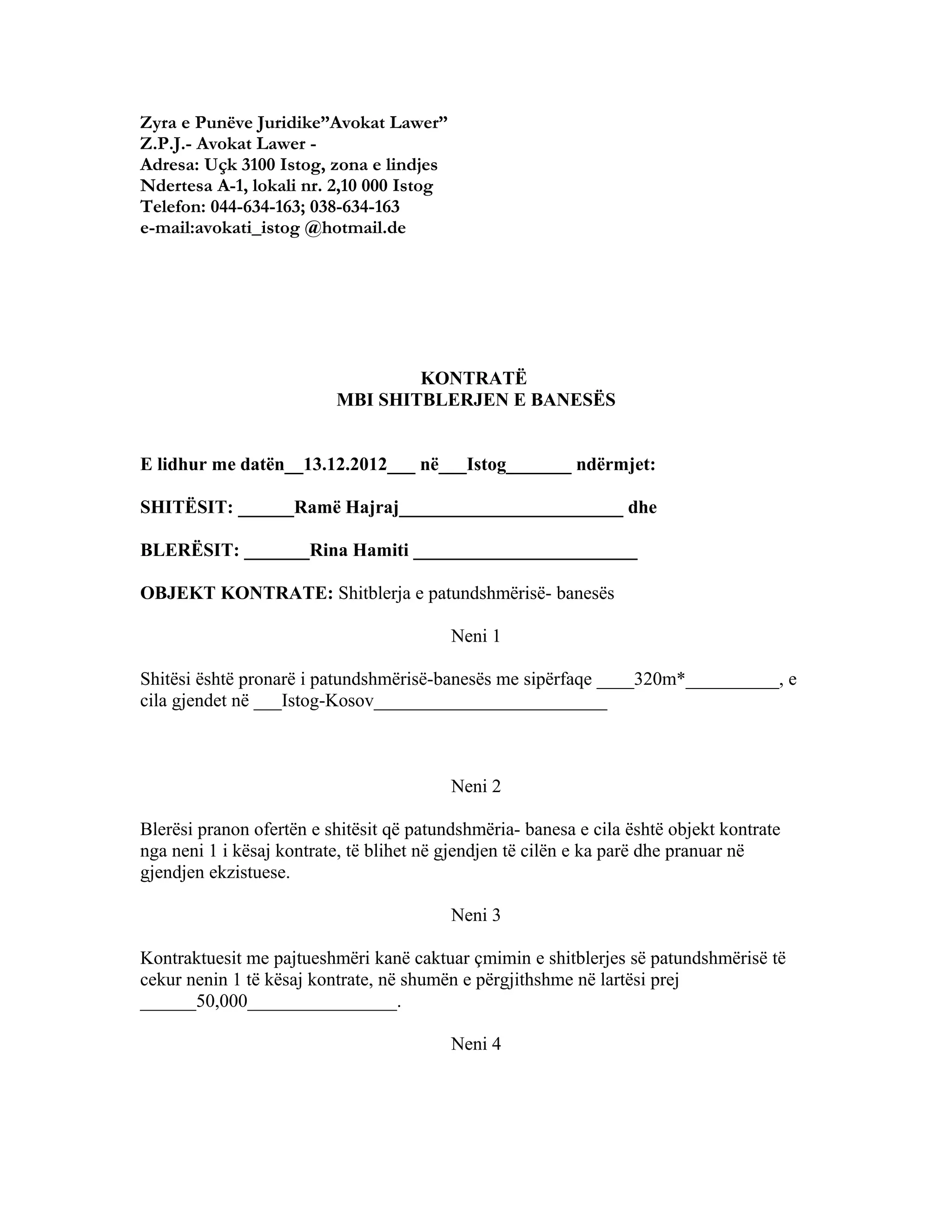 Kontratë nbi shiteblerjen e baneses | PDF