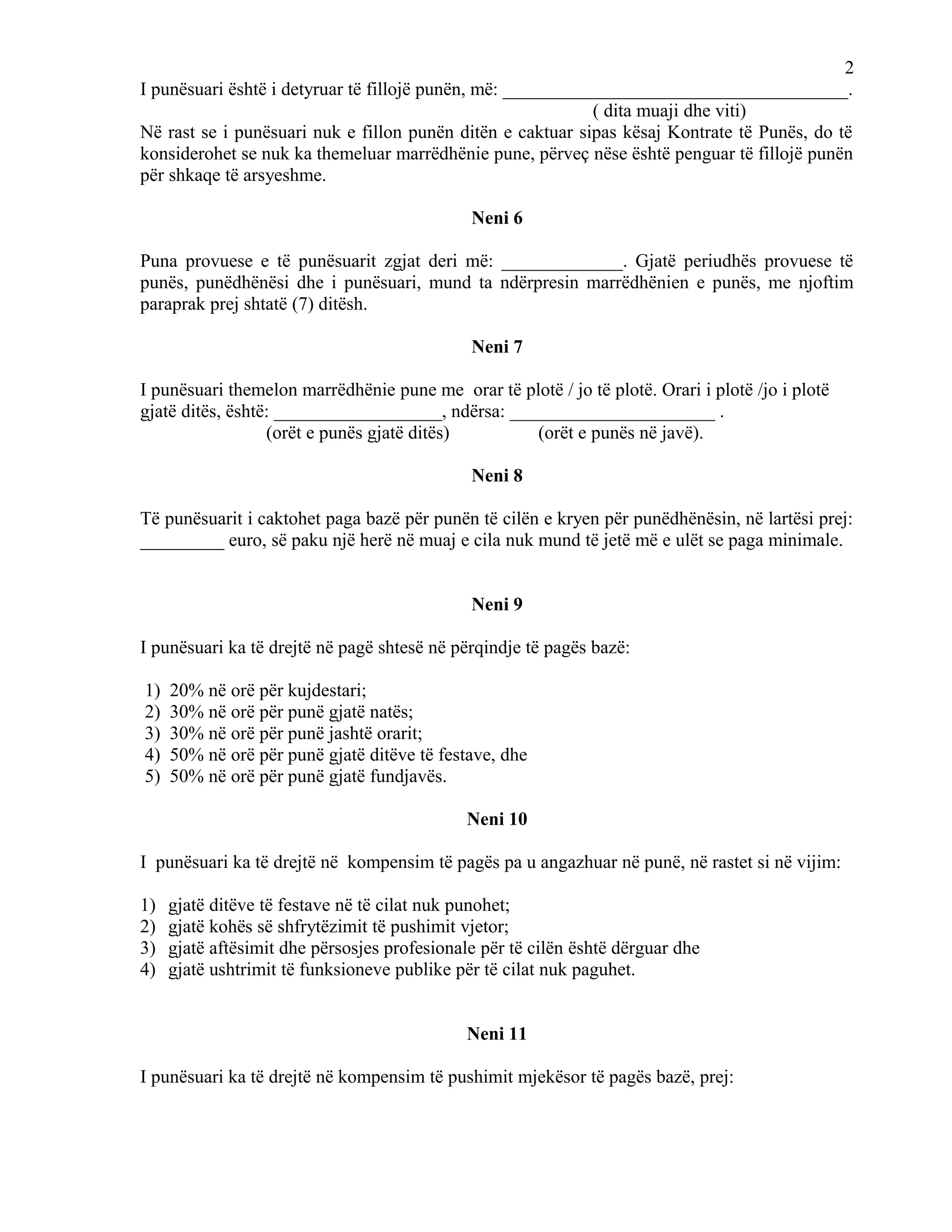 Kontratë pune për kohë të caktuar të pacaktuar | DOC