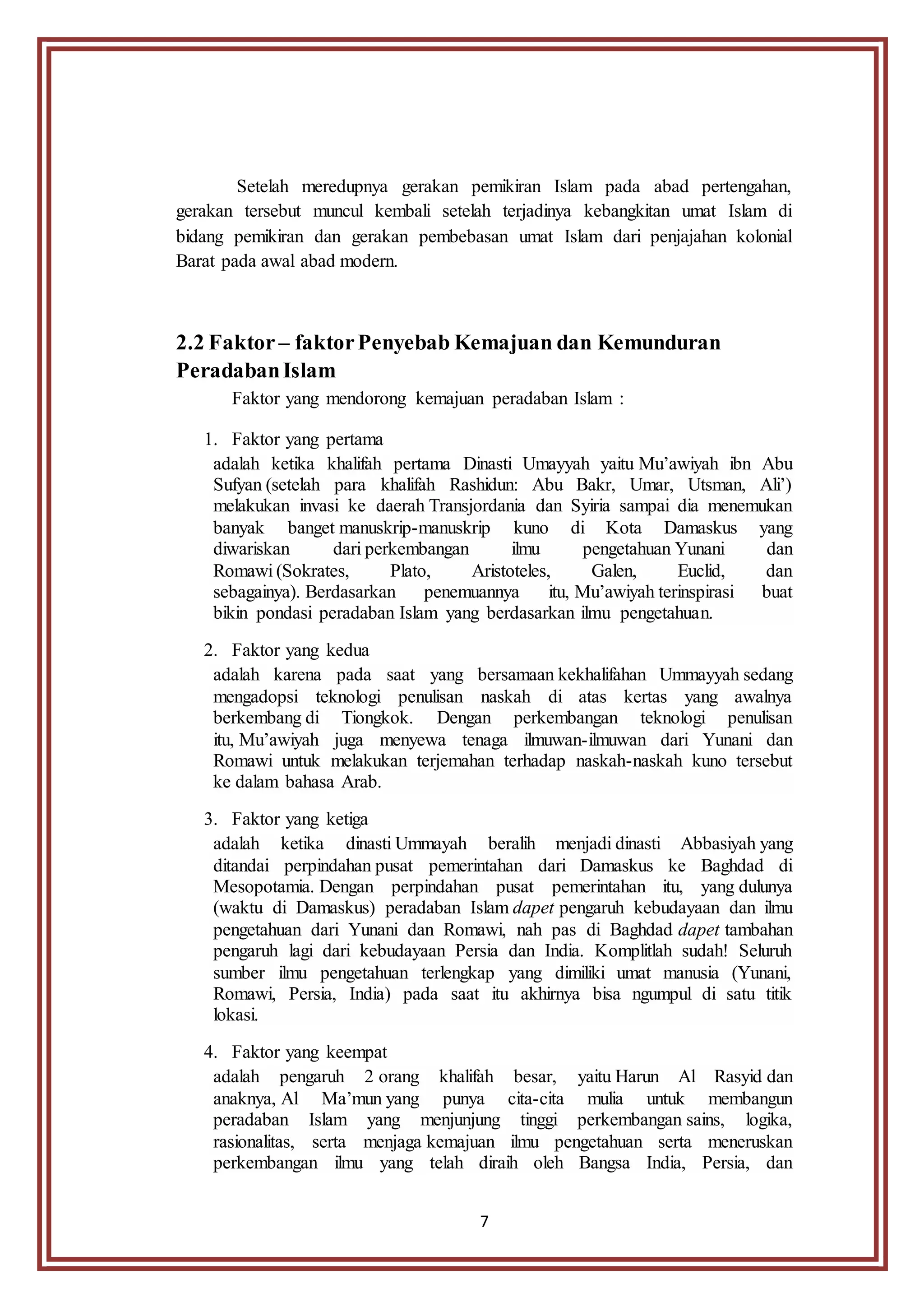Kontribusi islam dalam pengembangan peradaban dunia | DOCX