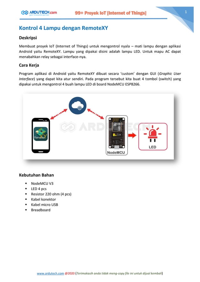Pengendali lampu berbasis iot dengan remote xy untuk menyalakan lampu | PDF