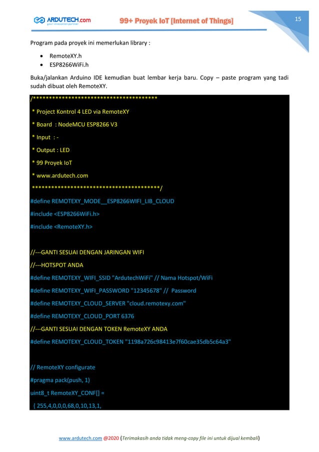 Pengendali lampu berbasis iot dengan remote xy untuk menyalakan lampu | PDF