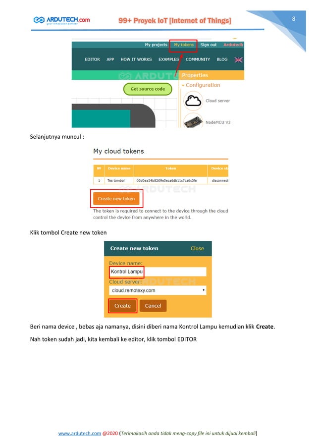 Pengendali lampu berbasis iot dengan remote xy untuk menyalakan lampu | PDF