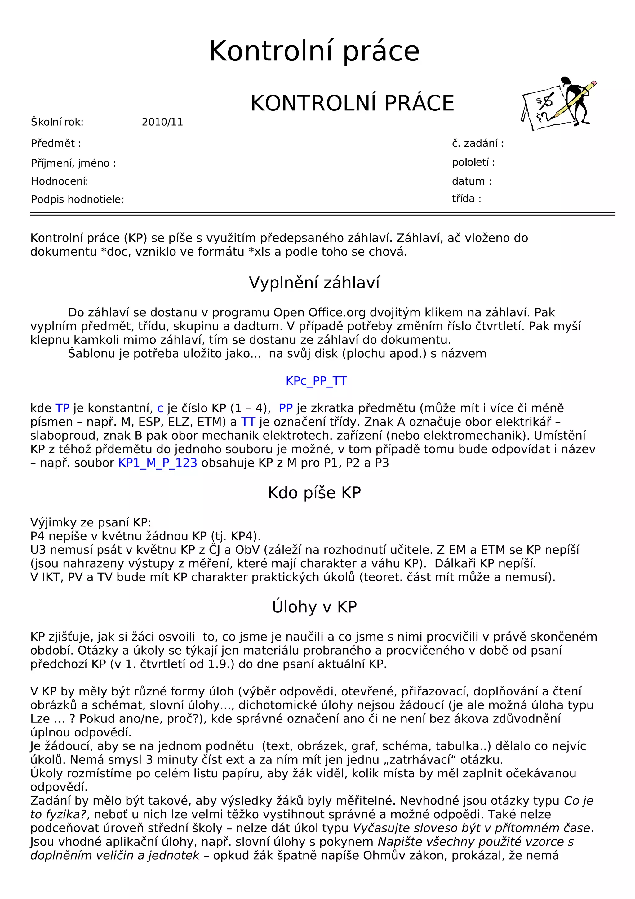 Kontrolni prace navod 2011 | PDF