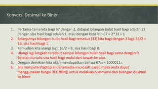 Konversi bilangan Desimal, Biner, Oktal, Hexadesimal | PPTX