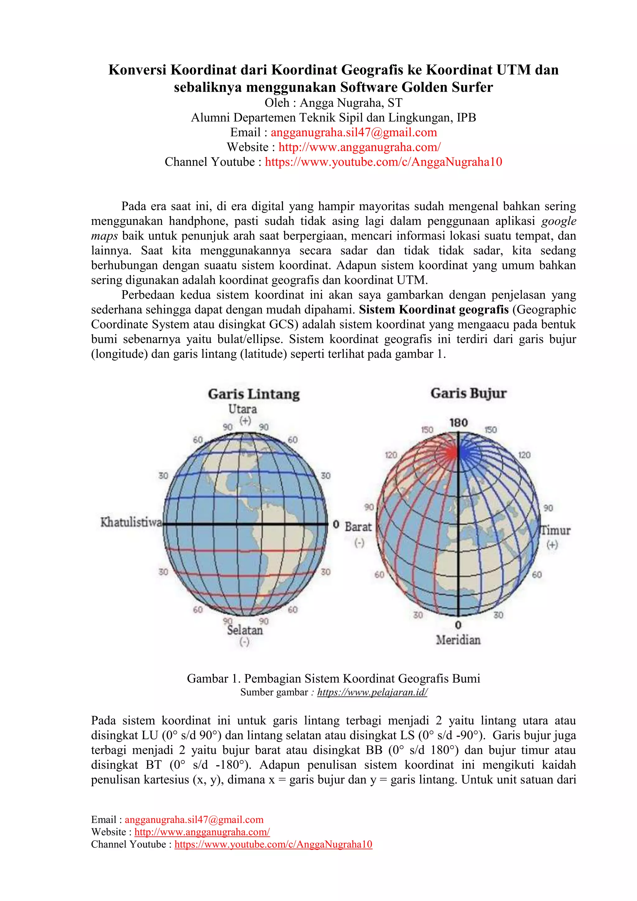 Konversi koordinat geografis ke utm dan sebaliknya menggunakan Software Golden Surfer | PDF