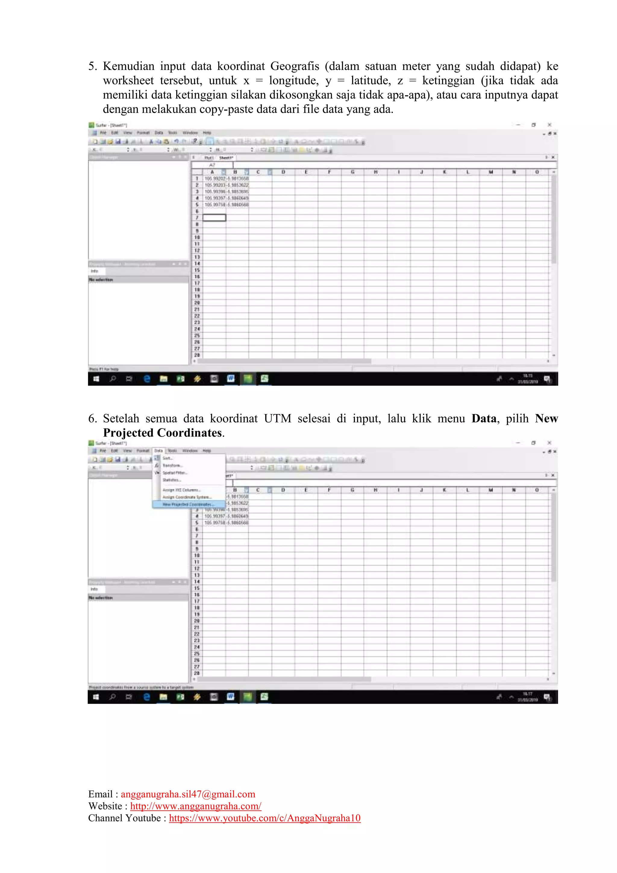 Konversi koordinat geografis ke utm dan sebaliknya menggunakan Software Golden Surfer | PDF