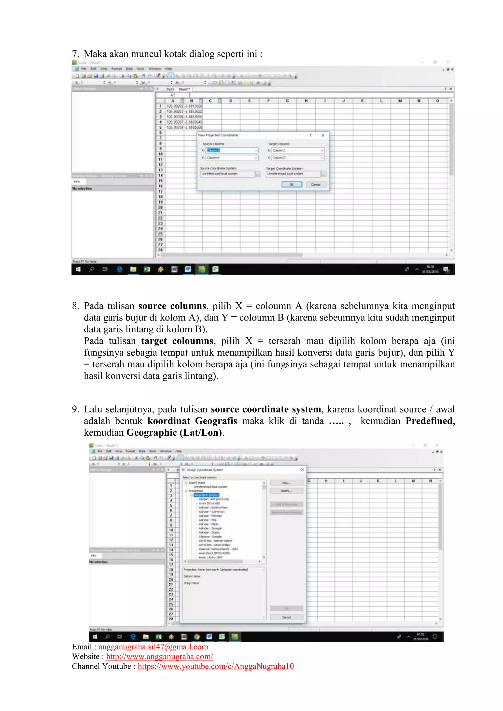 Konversi koordinat geografis ke utm dan sebaliknya menggunakan Software Golden Surfer | PDF