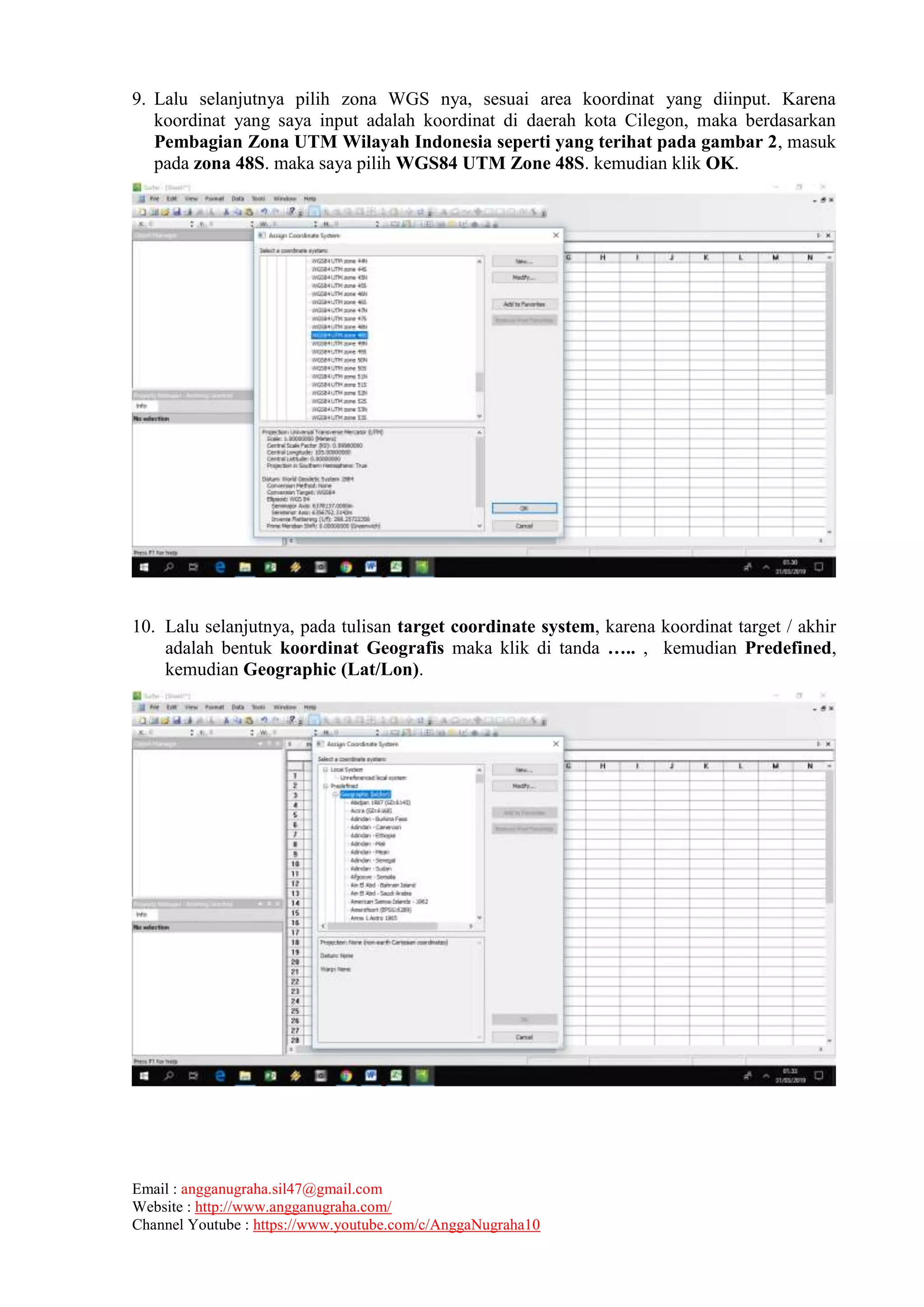 Konversi koordinat geografis ke utm dan sebaliknya menggunakan Software Golden Surfer | PDF