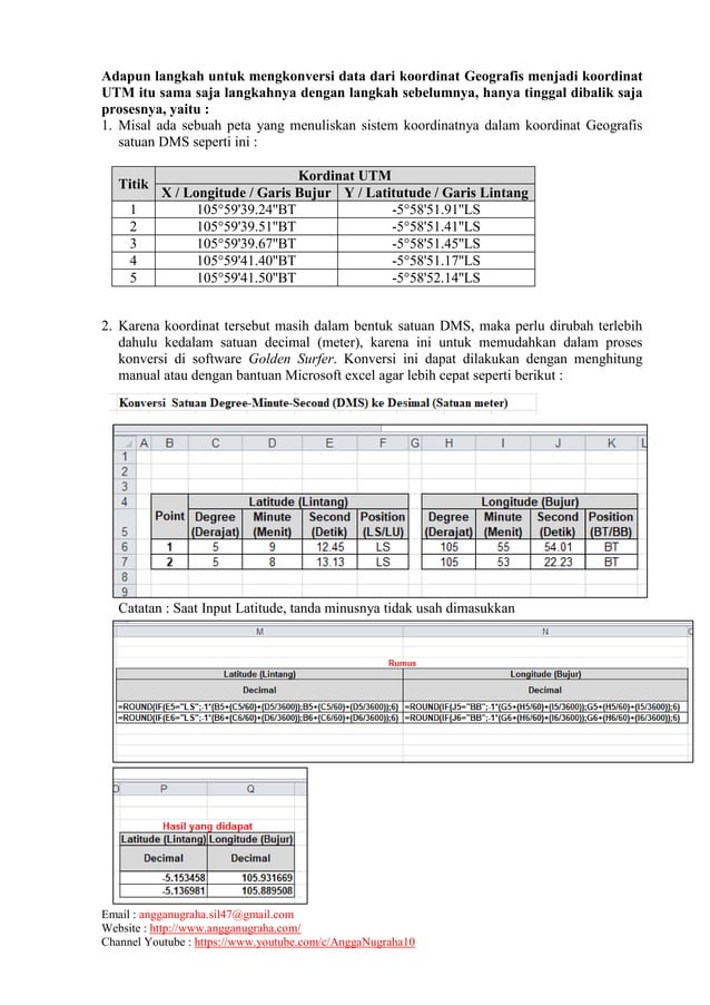 Konversi koordinat geografis ke utm dan sebaliknya menggunakan Software Golden Surfer | PDF