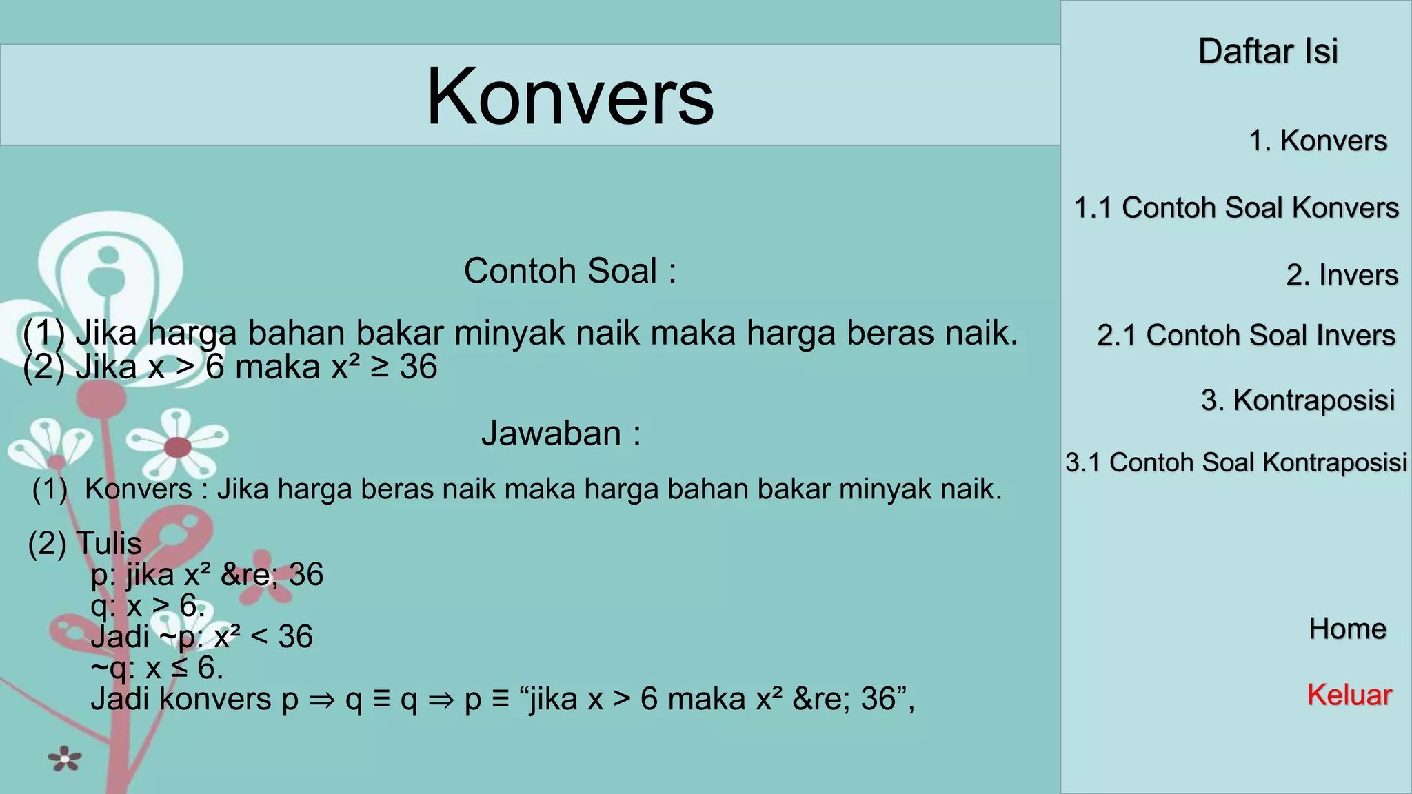 Konvers, invers dan kontraposisi | PPTX