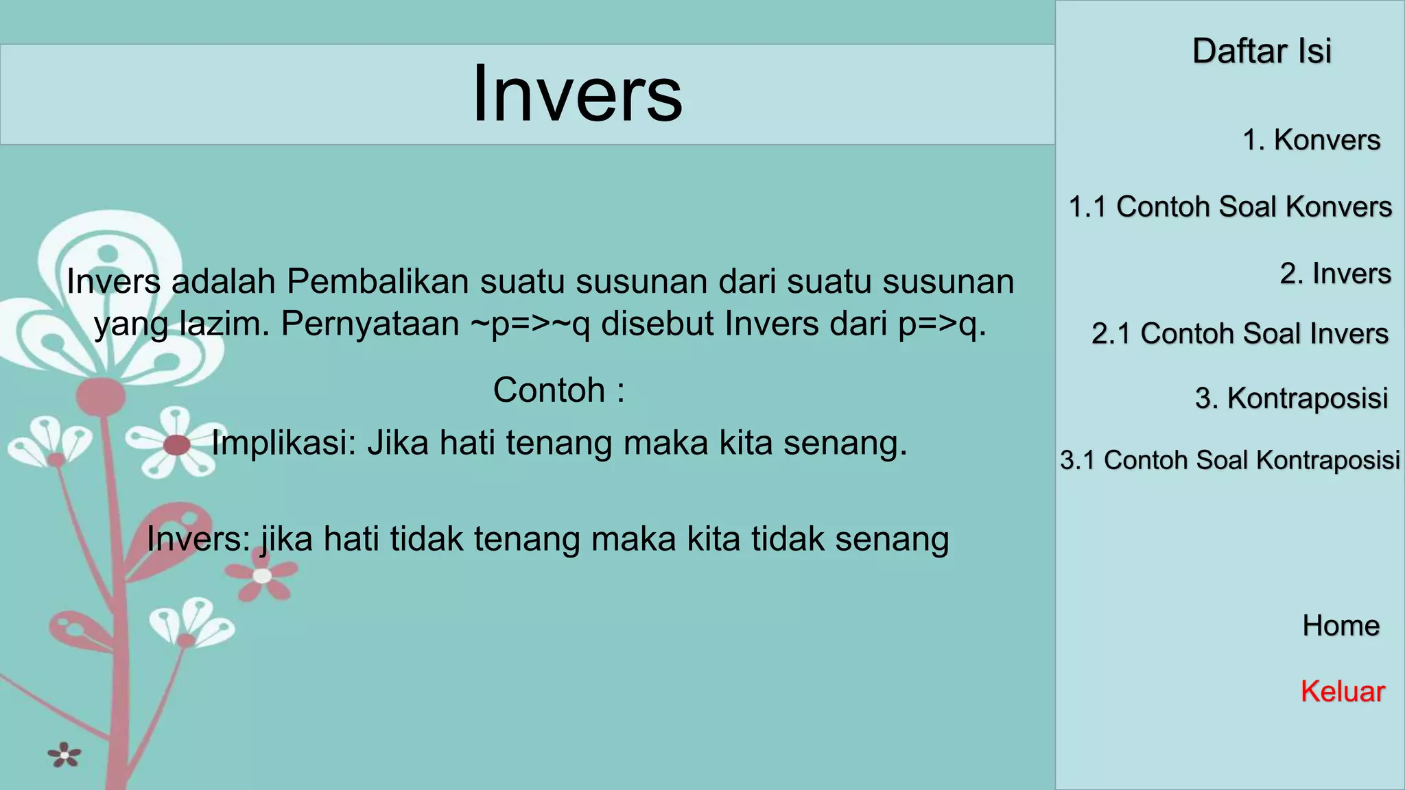 Konvers, invers dan kontraposisi | PPTX