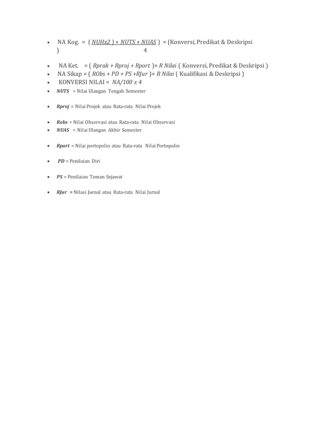Konversi penilaian kurikulum 2013 terbaru berdasarkan permendikbud no | DOCX